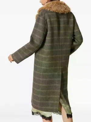 TWINSET Double Wool Checked Coat With Removable Faux Fur Collar