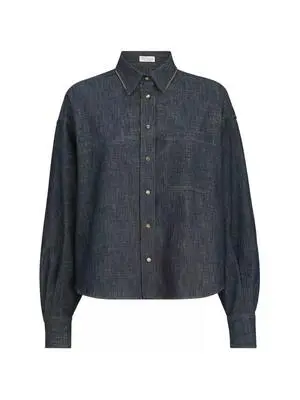 Brunello Cucinelli Sparkling No-fade Denim Shirt With Shiny Collar