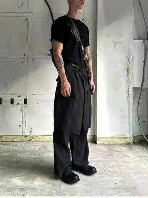 SAN263-1 Layered Wide-leg Trousers With Belted Waist