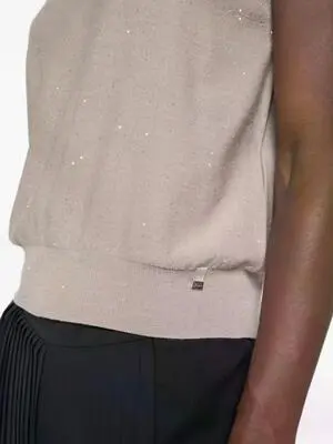 Herno Sequin-embellished Cap-sleeve Vest - Neutrals
