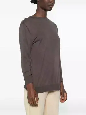 Herno Crew Neck Long Sleeve Fine Knit Top - Brown