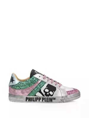 Philipp Plein Nappa Leather Glitter Skull Low-top Sneakers