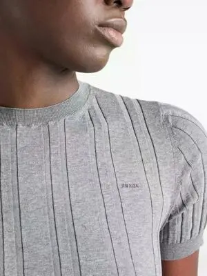 Prada Short-sleeved Ribbed-knit Cotton Sweater