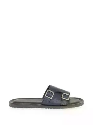 Corneliani Hammered-leather Double-buckle Sandals - Blue