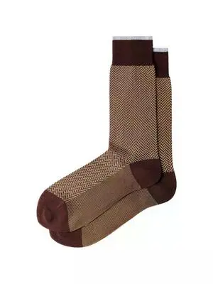 HACKETT LONDON Herringbone Crew Socks - Brown