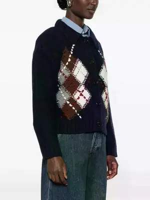 ERMANNO FIRENZE Argyle Knit Collared Cardigan