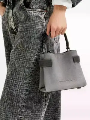 Brunello Cucinelli Suede Small Top-handle Bag With Monili Embellishment - Grey