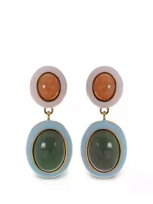 LIZZIE FORTUNATO Aventurine Oval Drop Earrings - Gold
