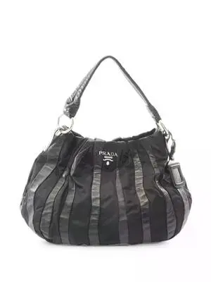 Prada 2000s Striped Leather Handbag - Black