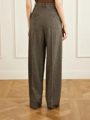 Saint Laurent Pleated Herringbone Wool-blend Straight-leg Pants