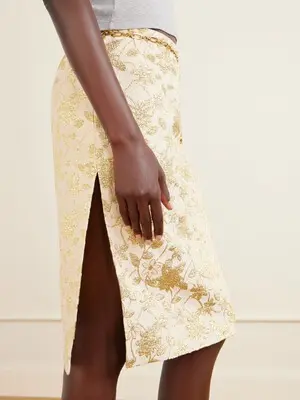 Saint Laurent Floral Brocade Midi Skirt