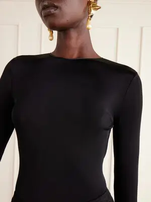 Saint Laurent Cassandre Embellished Mesh Bodysuit