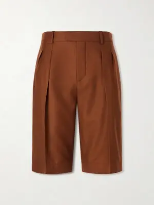 Saint Laurent Pleated Cashmere Shorts - Red