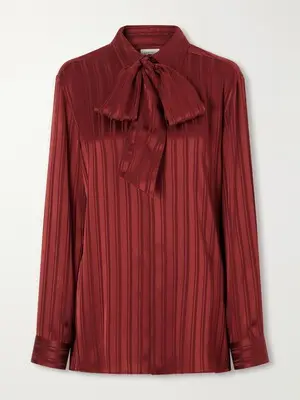 Saint Laurent Striped Silk Blouse - Red
