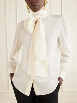 Saint Laurent Tie-detailed Silk Crepe De Chine Blouse