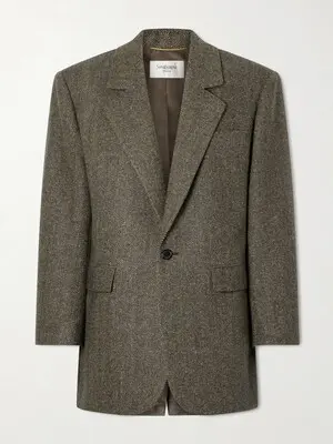 Saint Laurent Herringbone Wool And Silk-blend Blazer - Brown