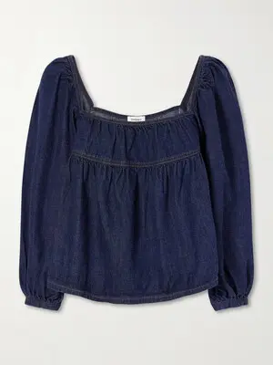 Saint Laurent Gathered Denim Blouse