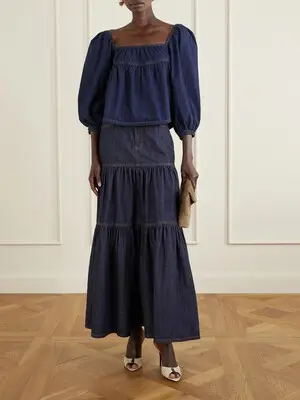 Saint Laurent Gathered Denim Blouse