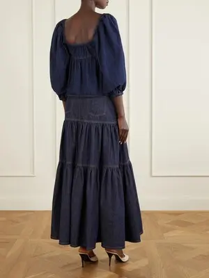 Saint Laurent Gathered Denim Blouse