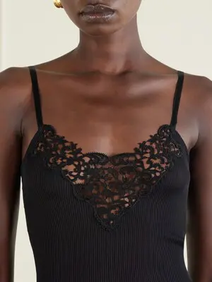 Saint Laurent Lace-trimmed Ribbed Silk Tank