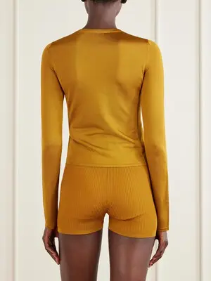 Saint Laurent Cassandre Embellished Knit T-shirt - Orange