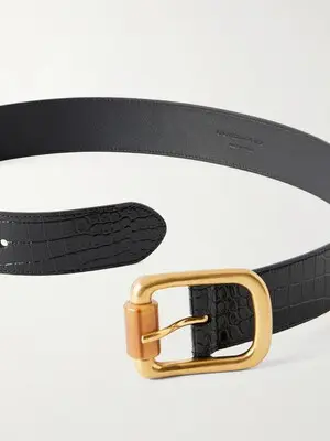 Saint Laurent Cylinder Croc-effect Leather Belt