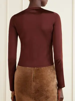 Saint Laurent Cassandre Embellished Knit T-shirt - Brown