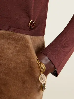 Saint Laurent Cassandre Embellished Knit T-shirt - Brown