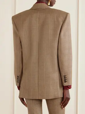 Saint Laurent Double-breasted Prince Of Wales Checked Wool Blazer - Brown