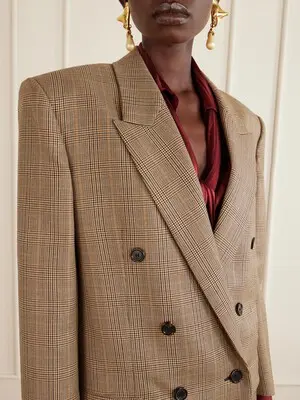 Saint Laurent Double-breasted Prince Of Wales Checked Wool Blazer - Brown