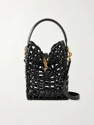 Saint Laurent Le 37 Mini Logo-embellished Leather-trimmed Beaded Wood Shoulder Bag - Black