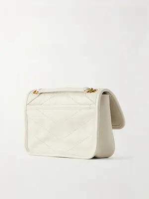Saint Laurent Niki Mini Cassandre-embellished Crinkled-leather Shoulder Bag - White