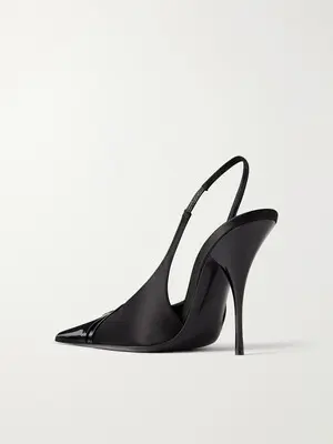 Saint Laurent Louis 110 Embellished Patent-leather Trimmed Satin Slingback Pumps