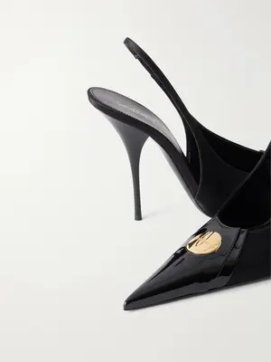Saint Laurent Louis 110 Embellished Patent-leather Trimmed Satin Slingback Pumps