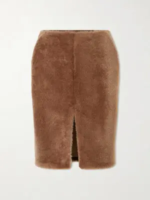 Saint Laurent Shearling Midi Skirt - Brown