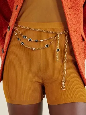 Saint Laurent Chain Belt With Onyx And Pearl Accents