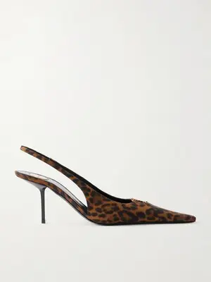 Saint Laurent Leopard-print Grosgrain Slingback Pumps - Multi