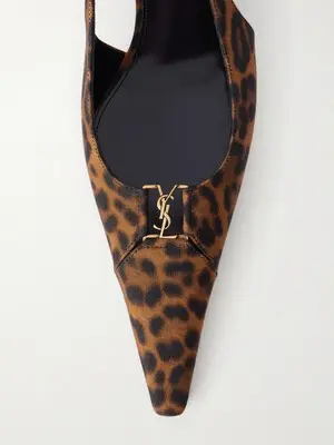 Saint Laurent Leopard-print Grosgrain Slingback Pumps - Multi