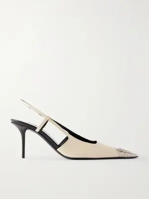 Saint Laurent Jeanne Cassandre-embossed Leather Slingback Pumps - Neutrals