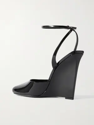Saint Laurent La Scandale Patent-leather Wedge Sandals