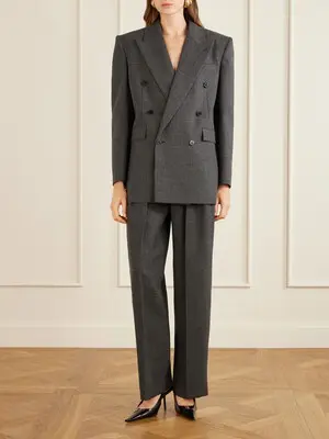 Saint Laurent Wool Wide-leg Pleated Trousers
