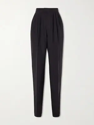 Saint Laurent Pleated Silk-habotai Straight-leg Pants - Black