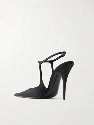 Saint Laurent Manon Crystal-embellished Shantung Point-toe Slingback Pumps