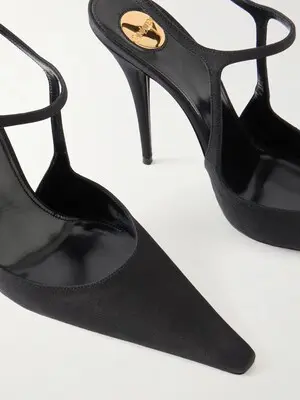 Saint Laurent Manon Crystal-embellished Shantung Point-toe Slingback Pumps