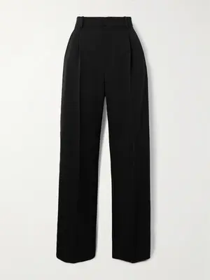 Saint Laurent Pleated Grain De Poudre Wool Straight-leg Pants - Black