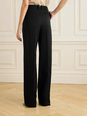 Saint Laurent Pleated Grain De Poudre Wool Straight-leg Trousers