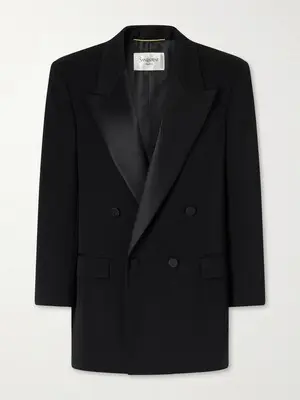 Saint Laurent Double-breasted Satin-trimmed Grain De Poudre Wool Blazer