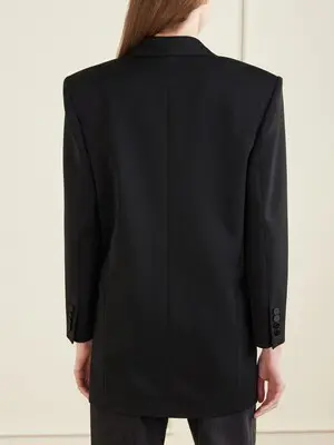Saint Laurent Double-breasted Satin-trimmed Grain De Poudre Wool Blazer