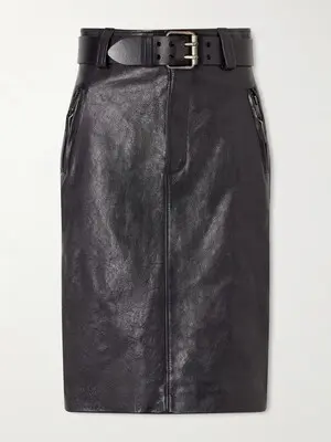 Saint Laurent Belted Textured-leather Skirt - Black