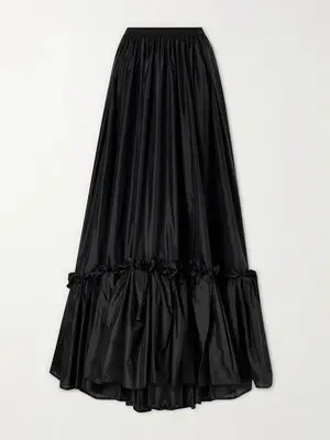 Saint Laurent Tiered Ruffled Satin Maxi Skirt - Black